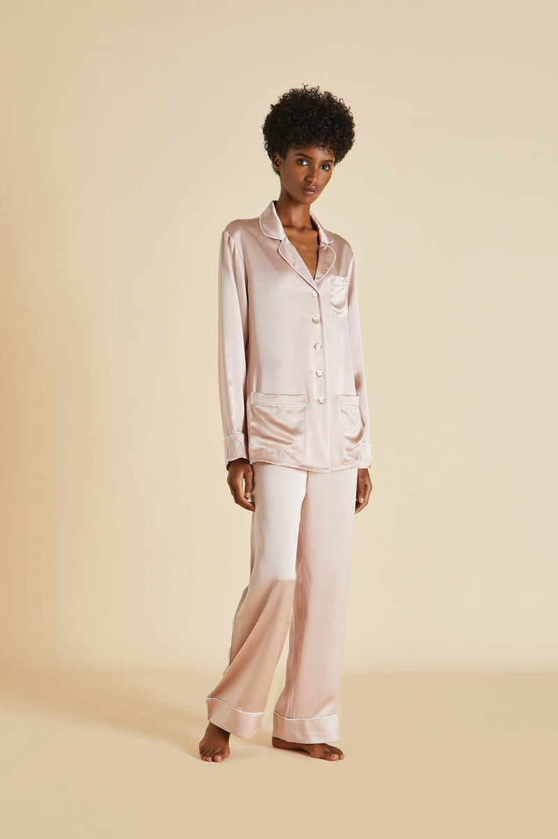 Coco Oyster Ivory Pyjamas in Silk Satin | Olivia von Halle