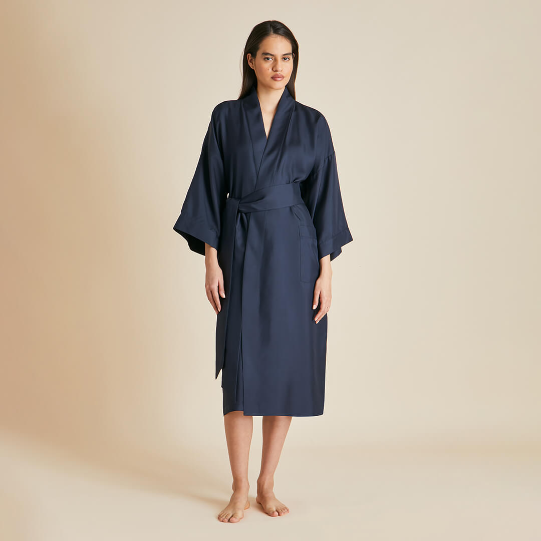 Sabine Navy Robe in Silk Twill | Olivia von Halle