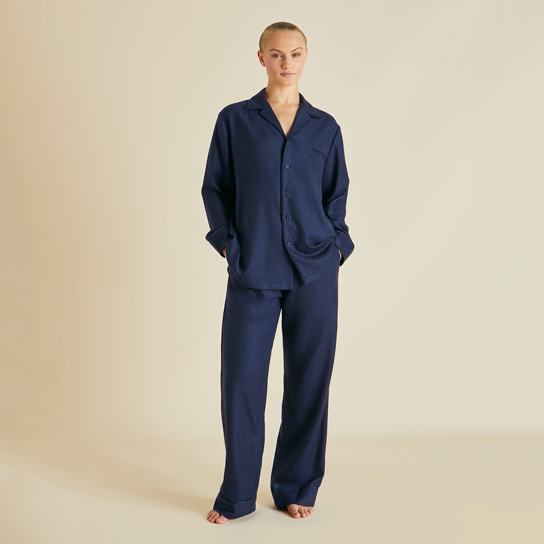 Vanderbilt Osaka Navy Pyjamas in Cashmere | Olivia von Halle