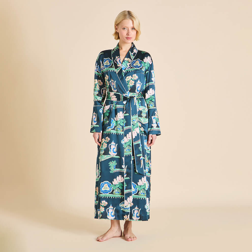 Capability Giotto Blue Plate Robe in Silk Satin | Olivia von Halle