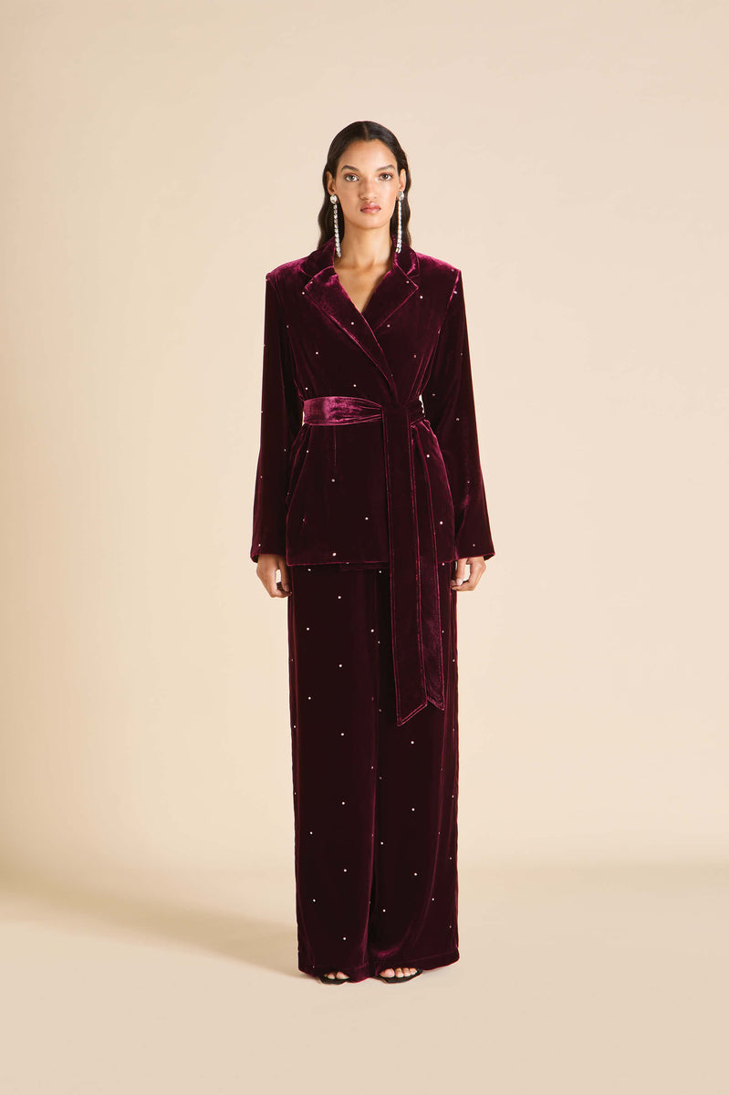 Jagger Ritzy Red Crystal Pyjamas in Silk Velvet | Olivia von Halle