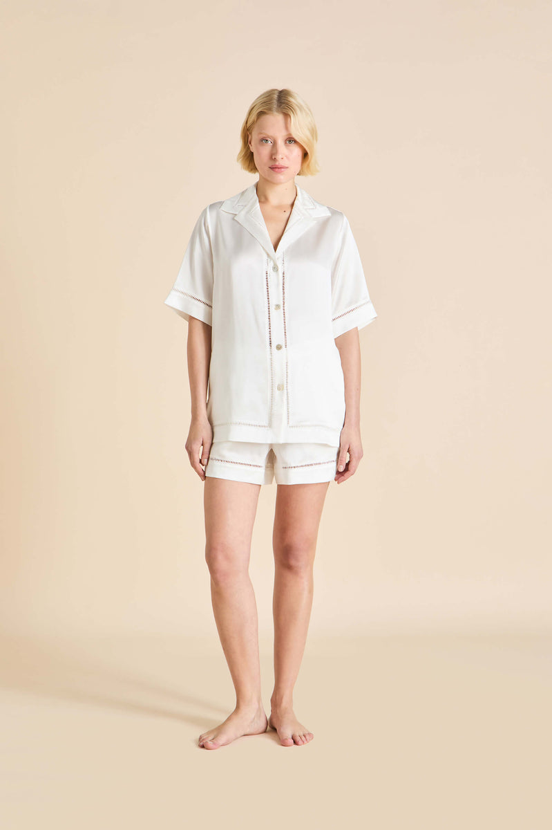 Marlene Ivory Pyjamas in Silk Satin | Olivia von Halle