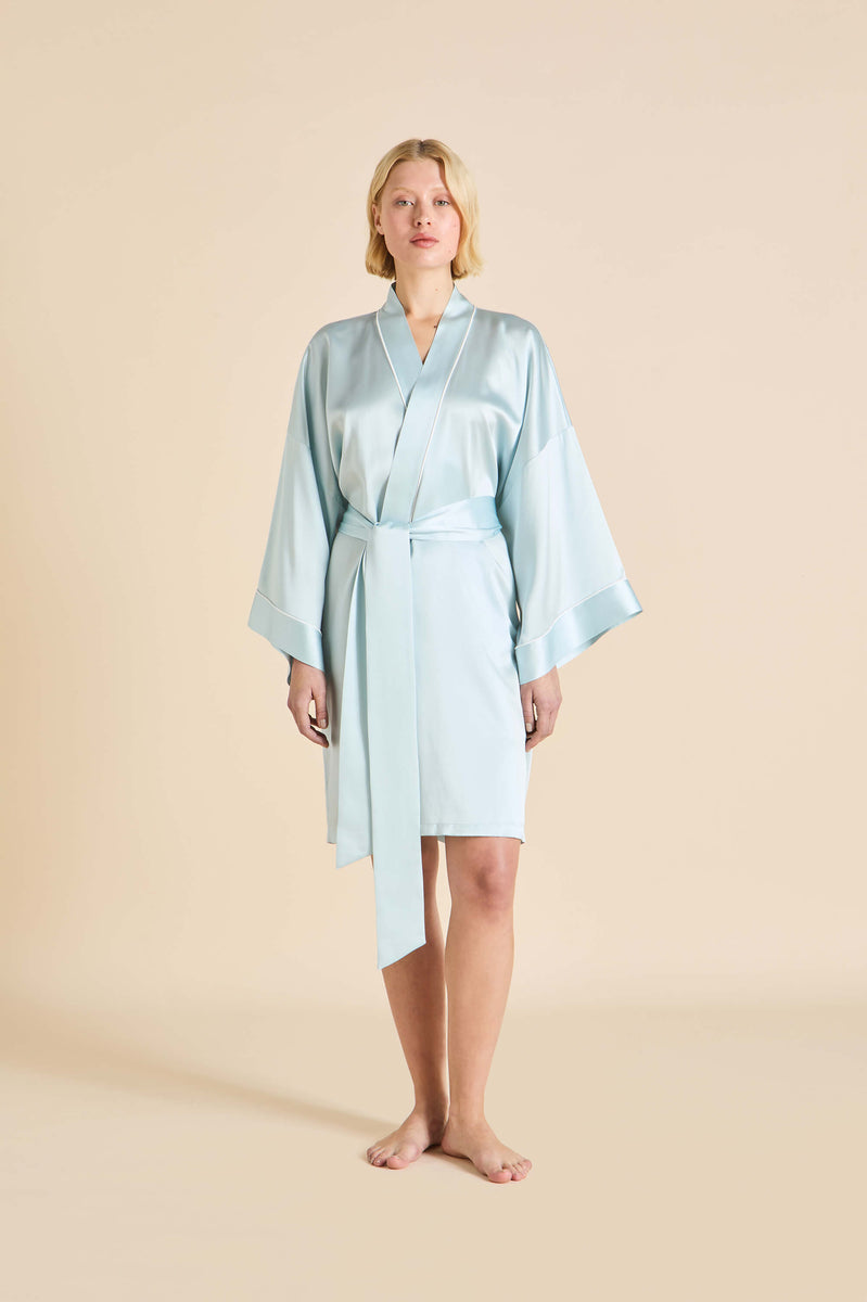 Mimi Powder Blue Robe in Silk Satin | Olivia von Halle