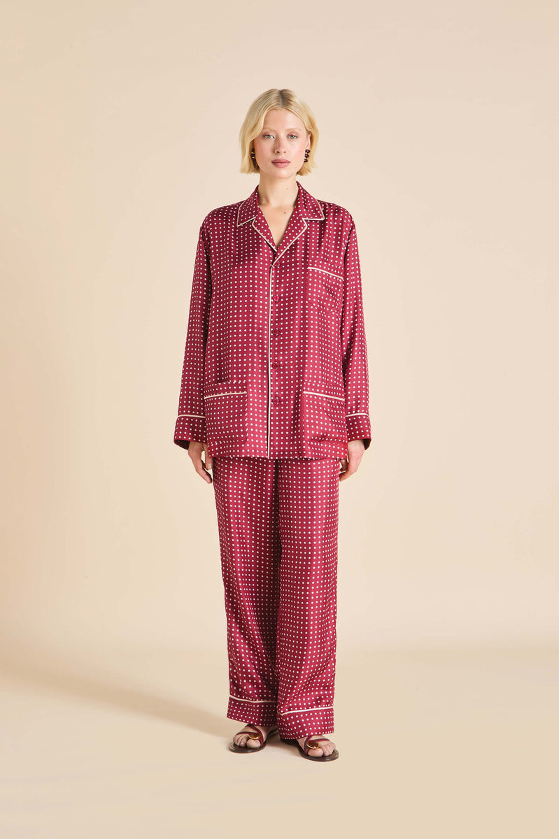 Yves Palazzo Red Polka Dot Pyjamas in Silk Twill | Olivia von Halle