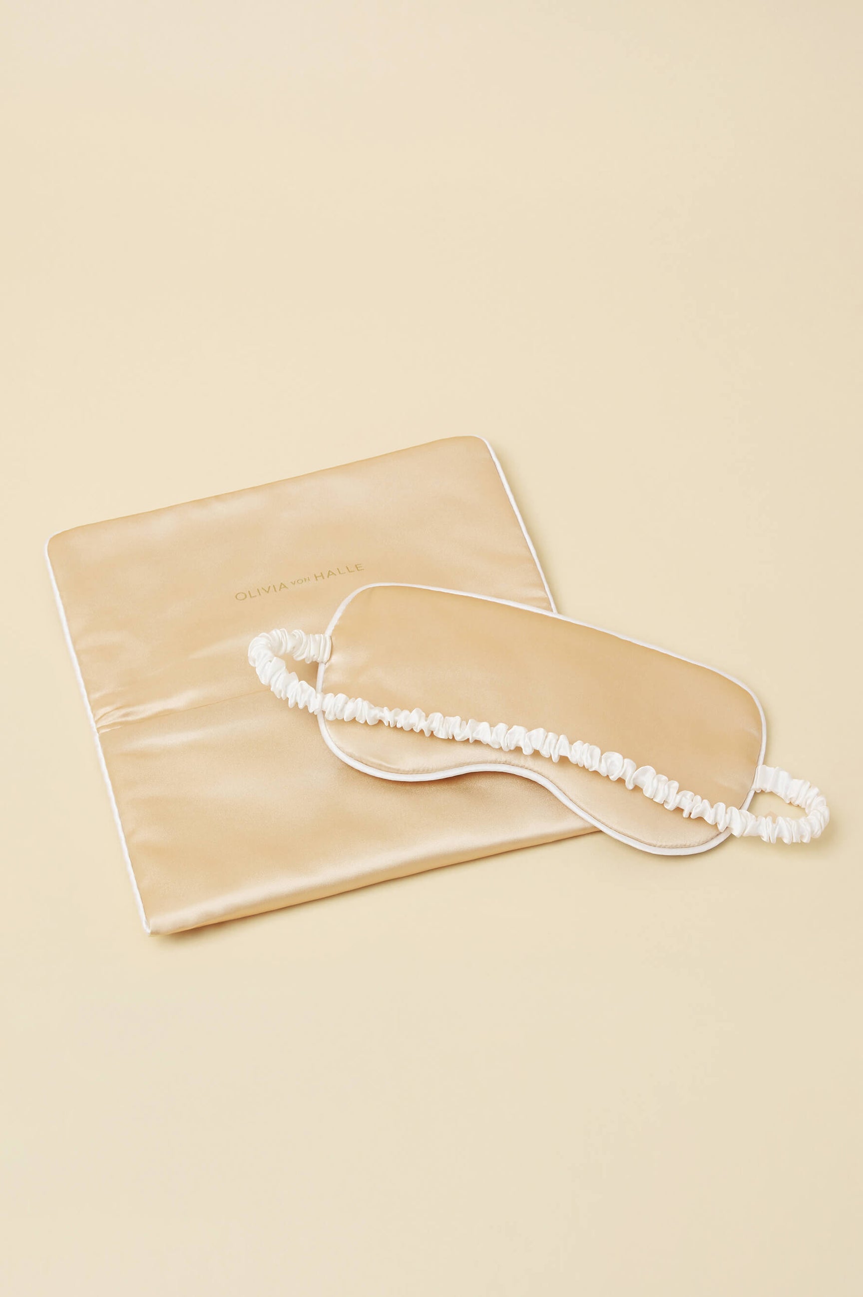 Audrey Caramel Eye Mask in Silk Satin | Olivia von Halle