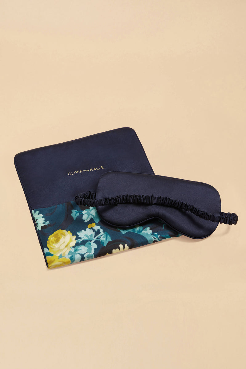 Audrey Nocturne Blue Floral Eye Mask in Silk Twill | Olivia von Halle