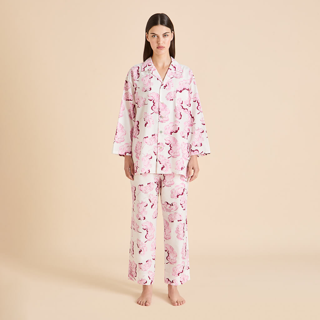 Casablanca Plume Pink Feather Pyjamas in Cotton-Silk | Olivia von Halle
