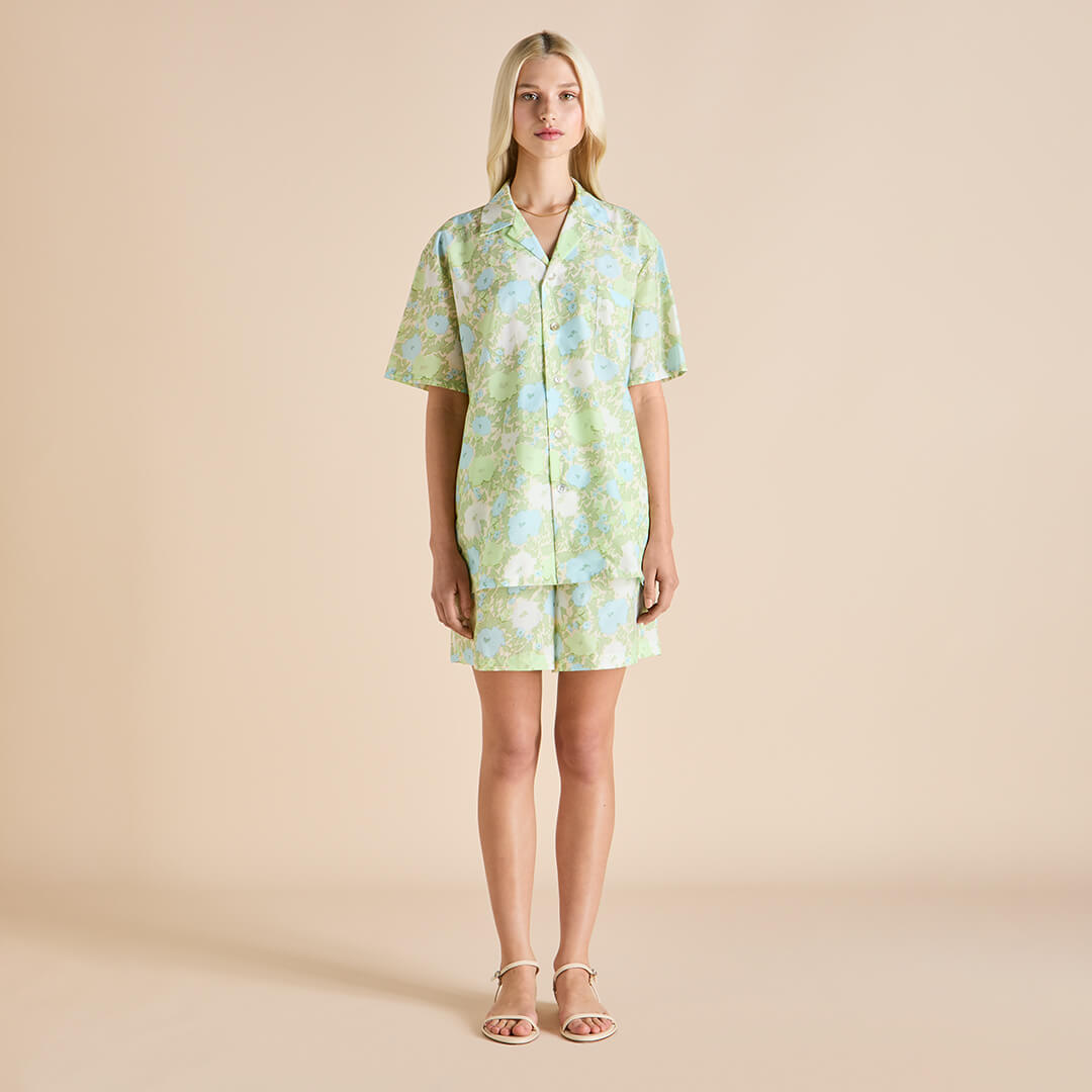 Emeli Hester Green Floral Pajamas in Cotton-Silk | Olivia von Halle