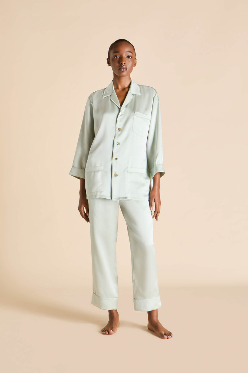 Fifi Paper Blue Pyjamas in Silk Satin | Olivia von Halle