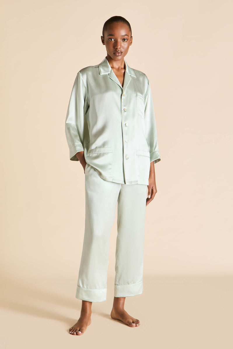 Fifi Paper Blue Pajamas in Silk Satin | Olivia von Halle