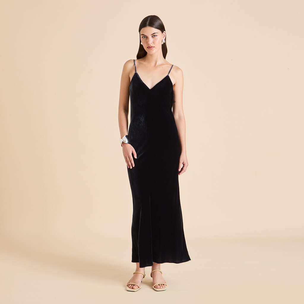 Garbo Eclipse Navy Slip Dress in Silk Velvet | Olivia von Halle
