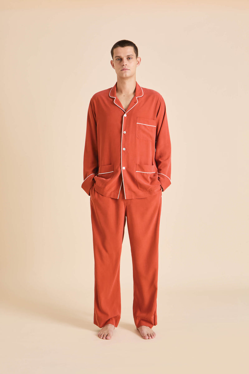 Laurent Rust Pyjamas in Sandwashed Silk | Olivia von Halle