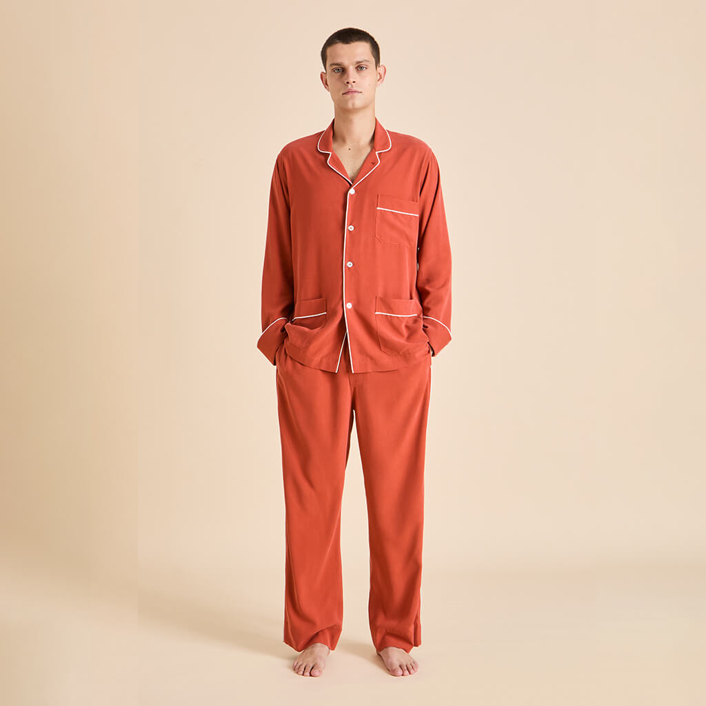 Laurent Rust Pyjamas in Sandwashed Silk | Olivia von Halle