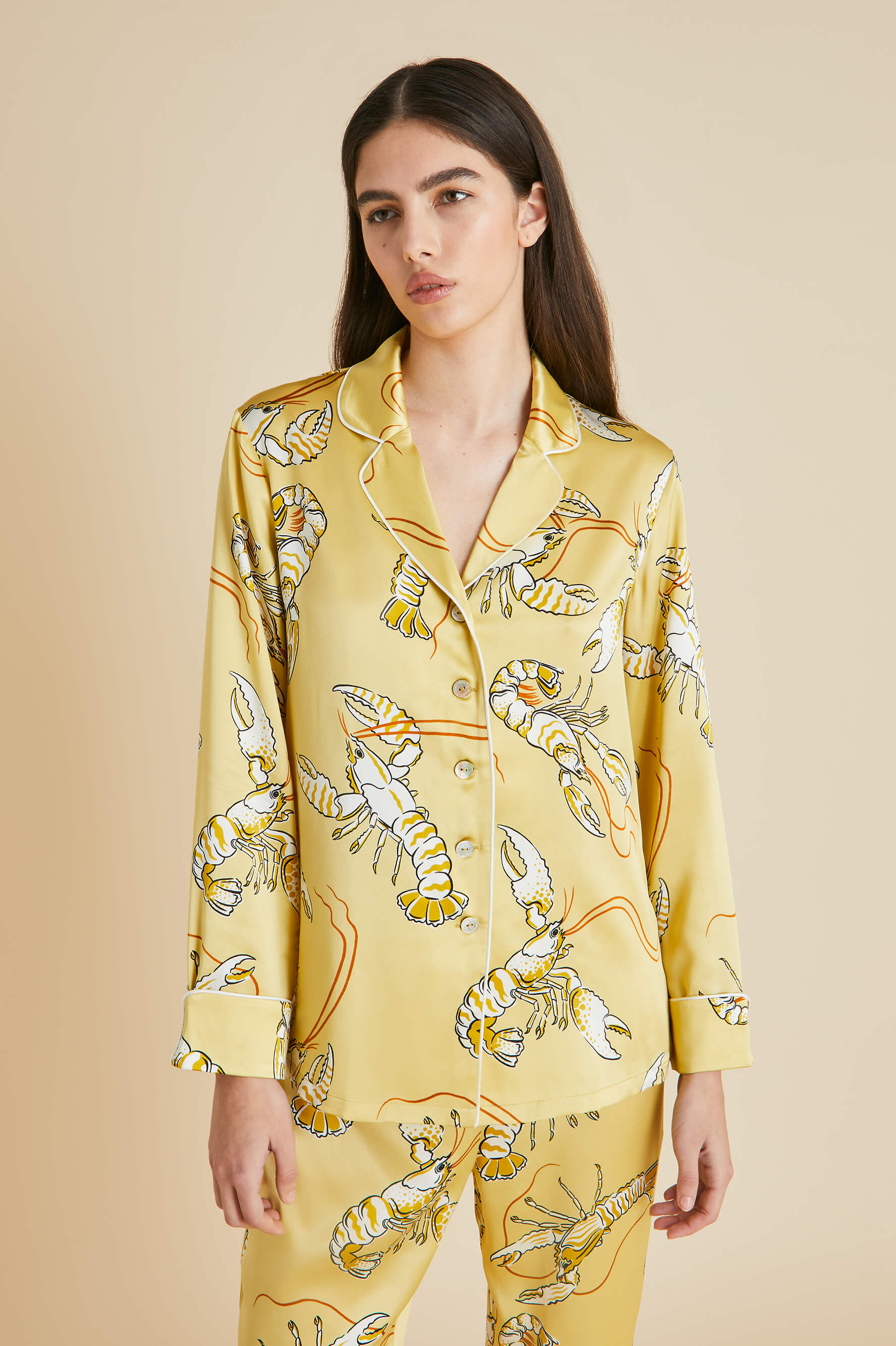 Lila Perseus Yellow Lobster Pyjamas In Silk Satin Olivia Von Halle