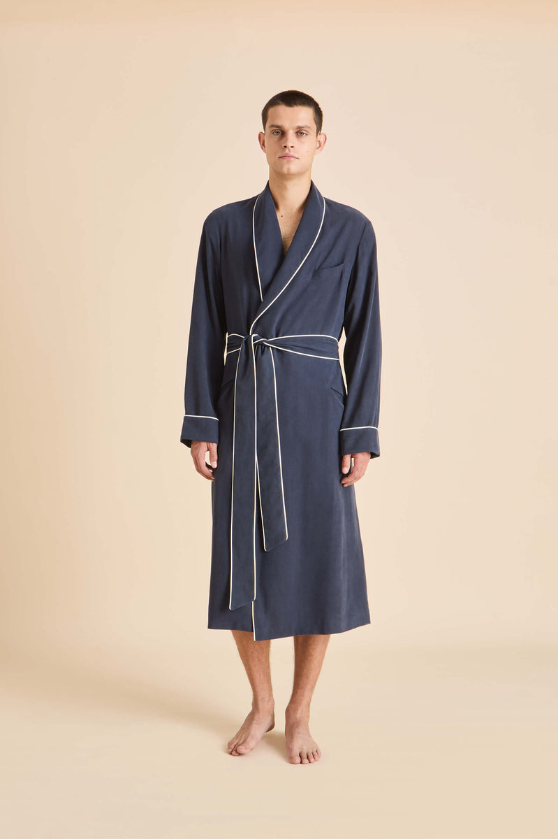 Mescal Navy Robe in Sandwashed Silk | Olivia von Halle