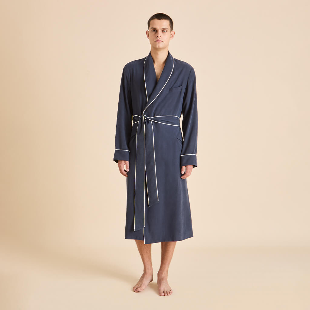 Mescal Navy Robe in Sandwashed Silk | Olivia von Halle