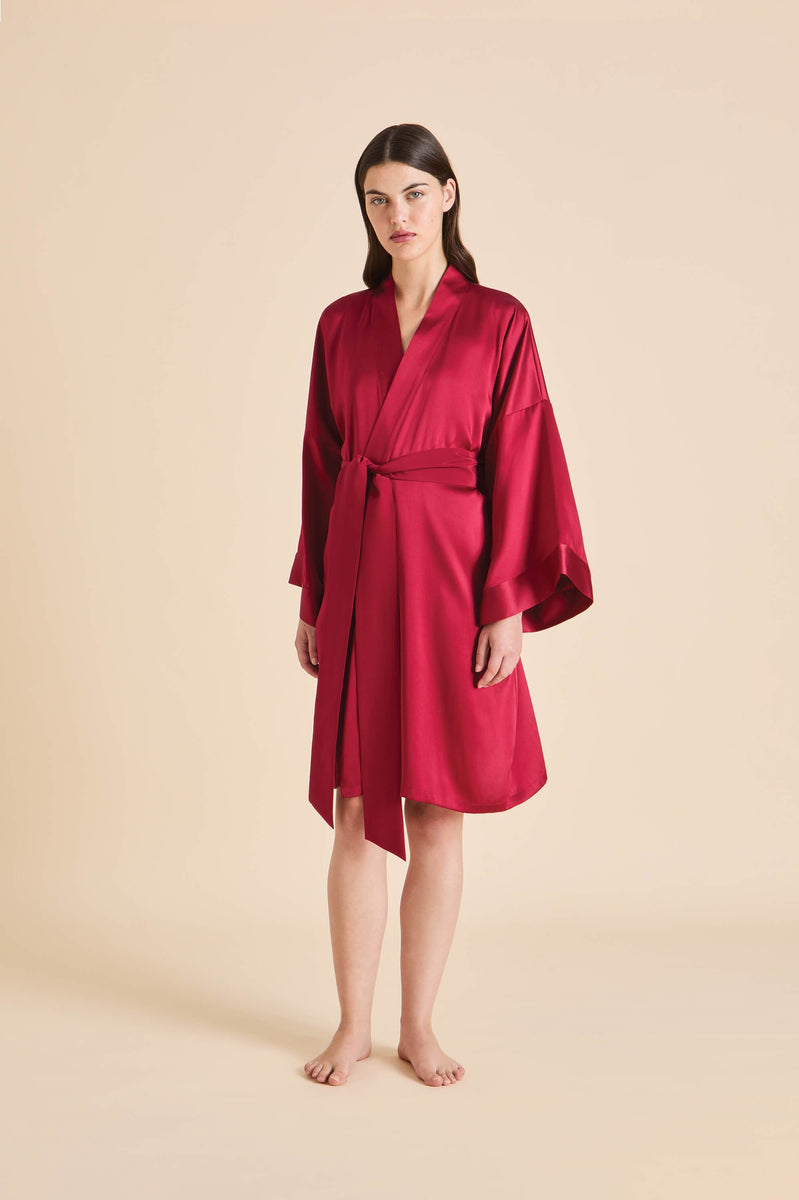 Mimi Russet Red Robe in Silk Satin | Olivia von Halle