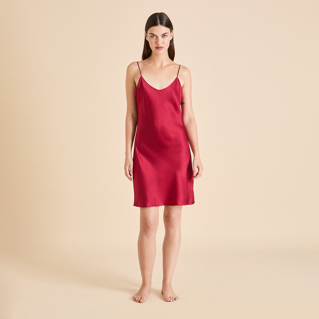 Venus Russet Red Slip Dress in Silk Satin | Olivia von Halle
