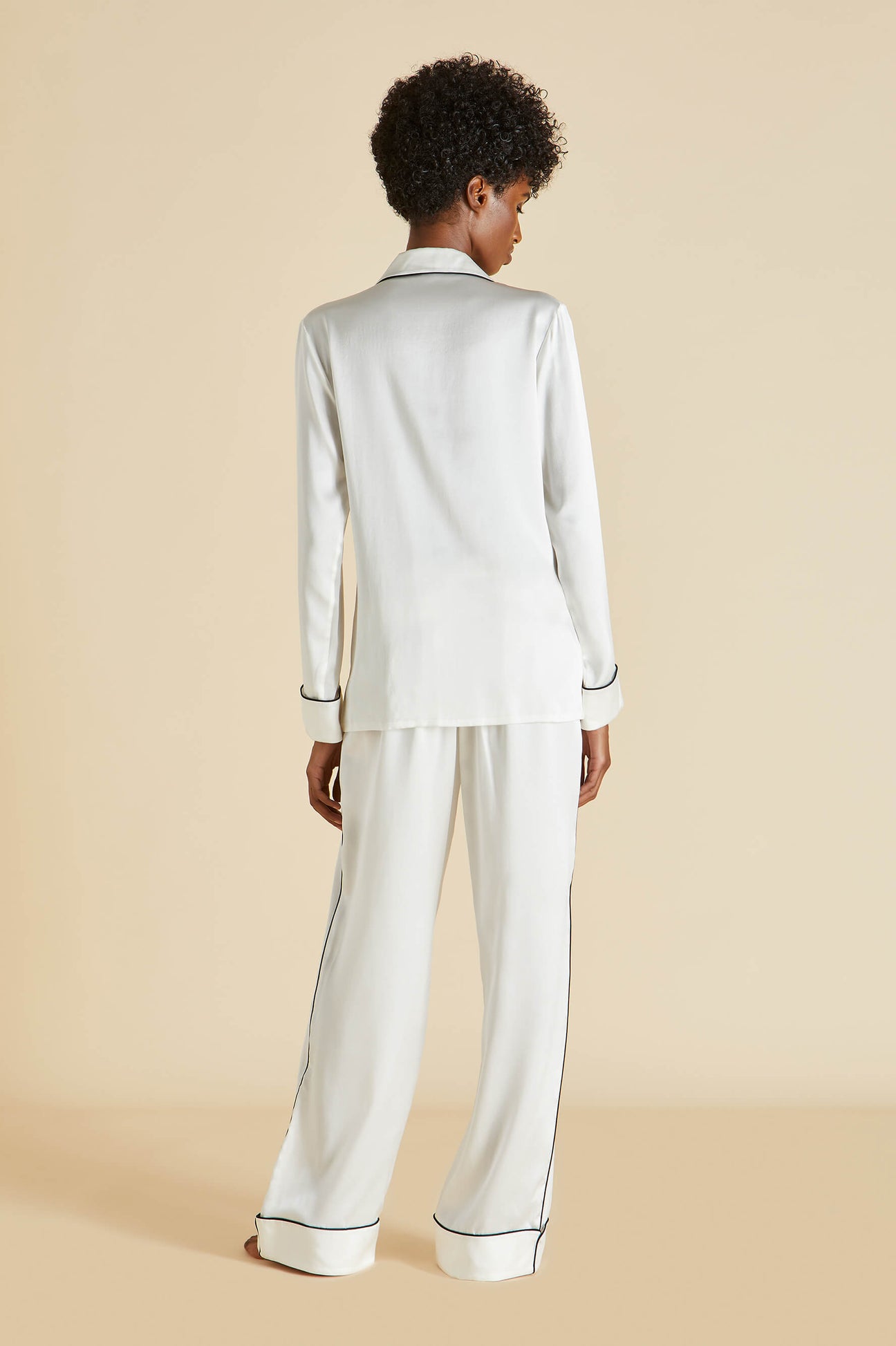 Coco Ivory Jet Black Pyjamas in Silk Satin | Olivia von Halle