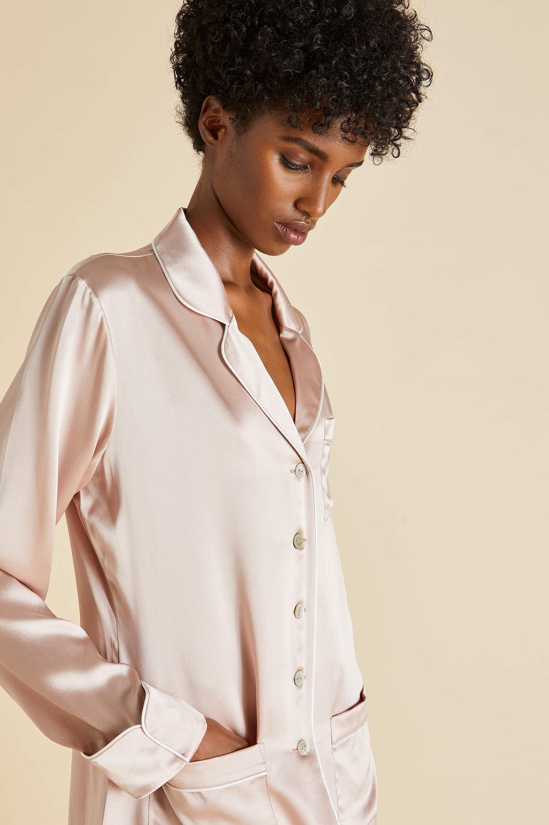 Coco Oyster Ivory Pyjamas in Silk Satin | Olivia von Halle