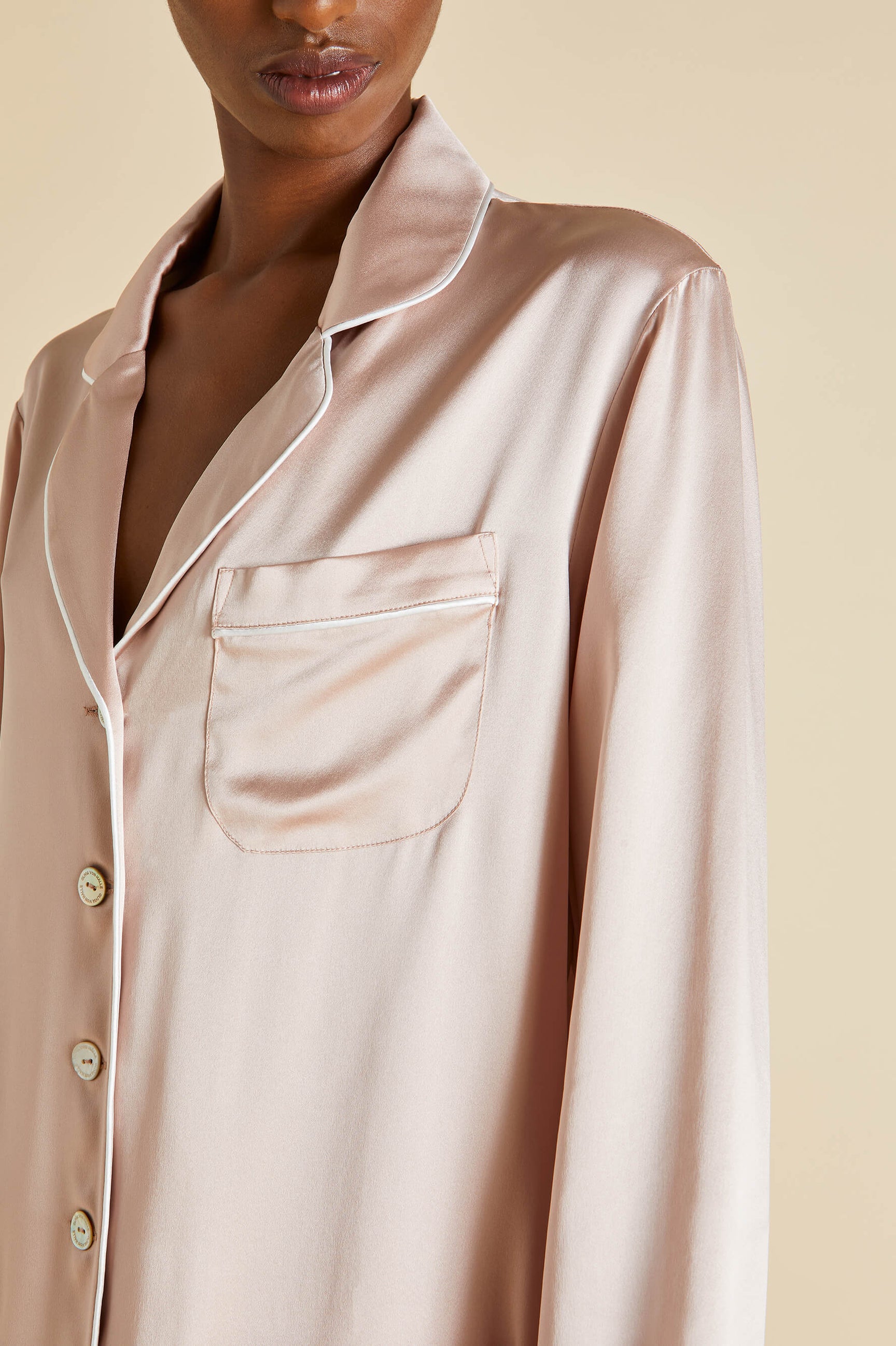 Coco Oyster Ivory Pyjamas in Silk Satin | Olivia von Halle