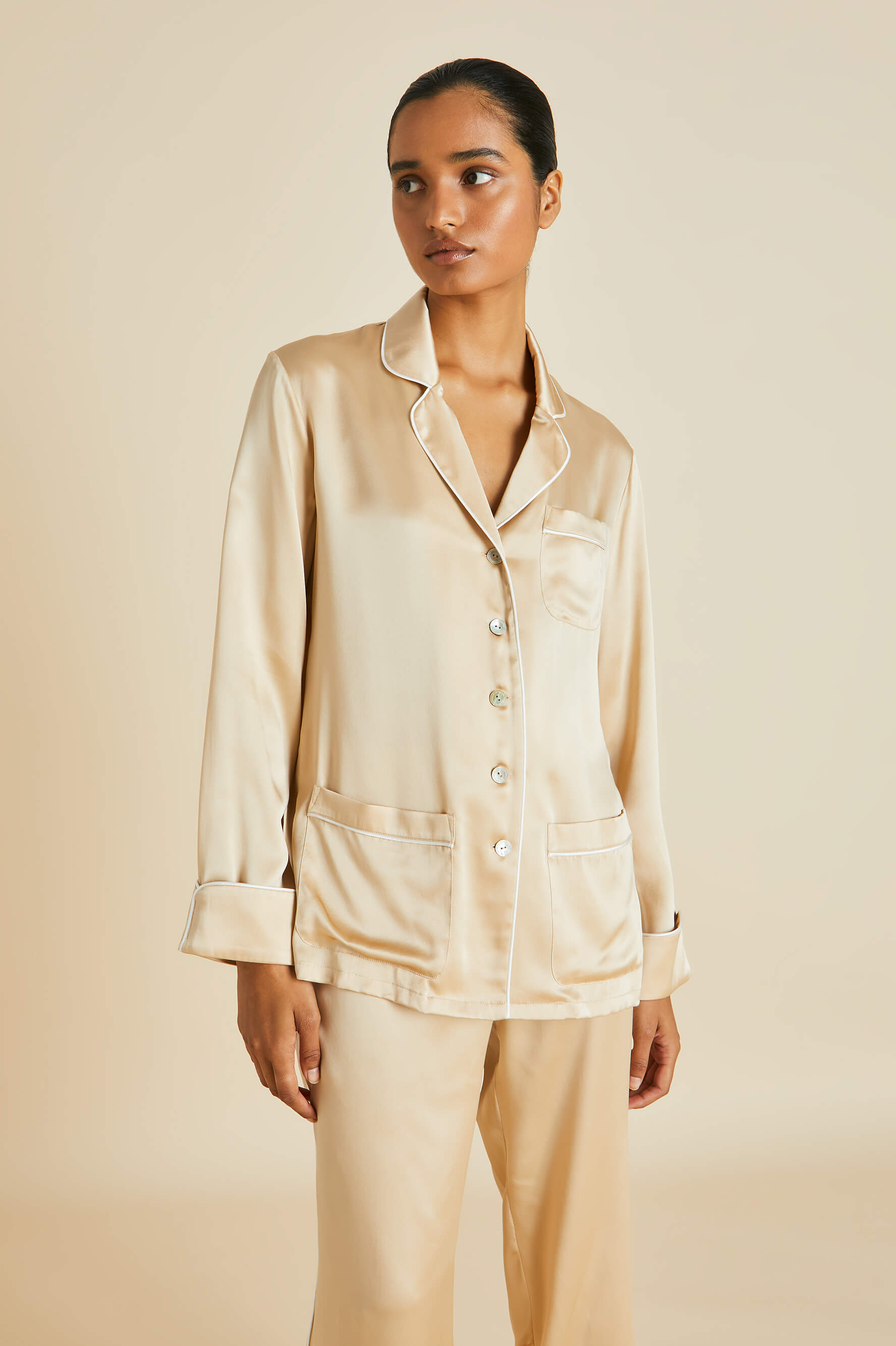 Coco Caramel Pyjamas in Silk Satin | Olivia von Halle