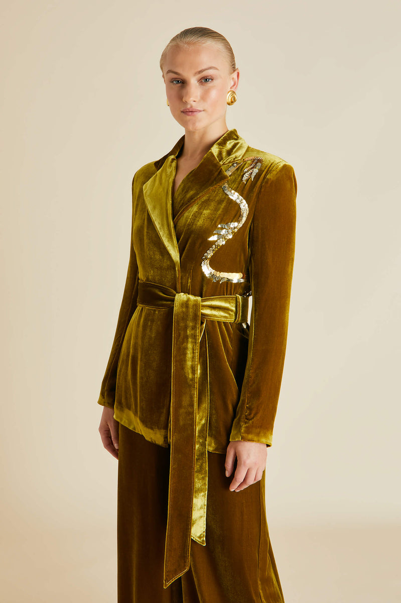Jagger August Gold Embellished Pyjamas in Silk Velvet | Olivia von Halle