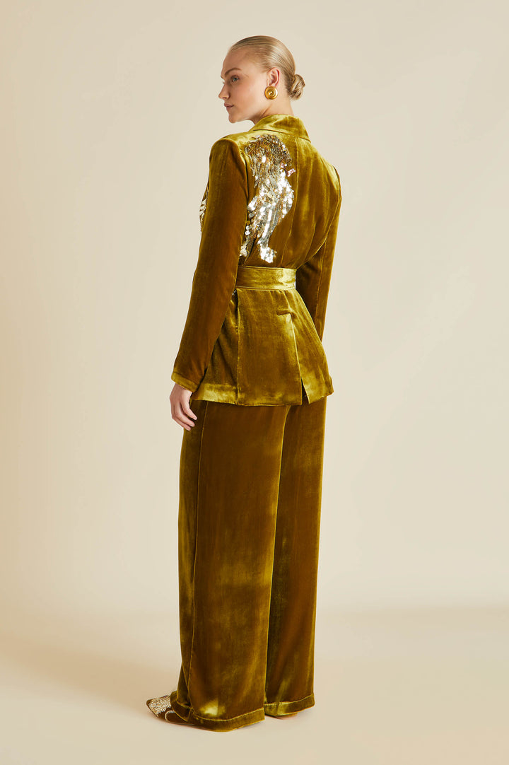 Jagger August Gold Embellished Pyjamas in Silk Velvet | Olivia von Halle