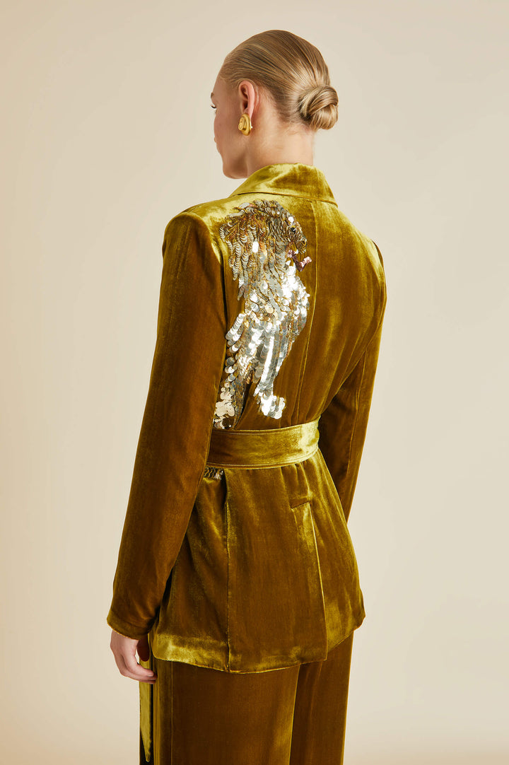 Jagger August Gold Embellished Pyjamas in Silk Velvet | Olivia von Halle