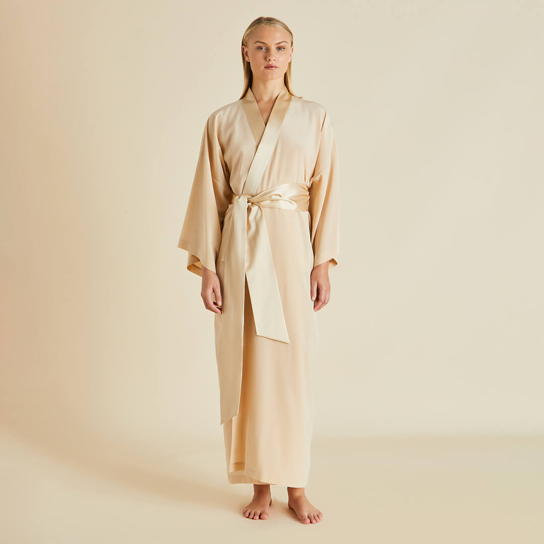 Queenie Caramel Robe in Silk Crêpe de Chine | Olivia von Halle